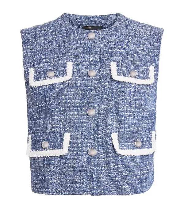 Maje Tweed Sleeveless Top - Blue