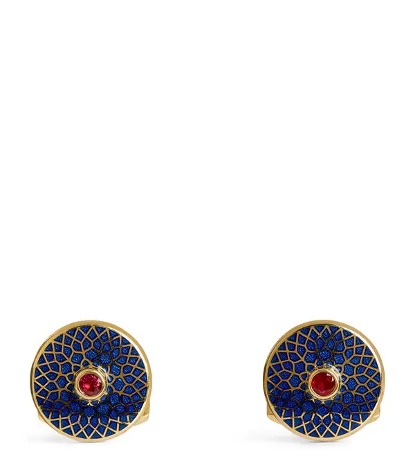 DEAKIN & FRANCIS 18k Yellow Ruby And Enamel Cufflinks - Gold