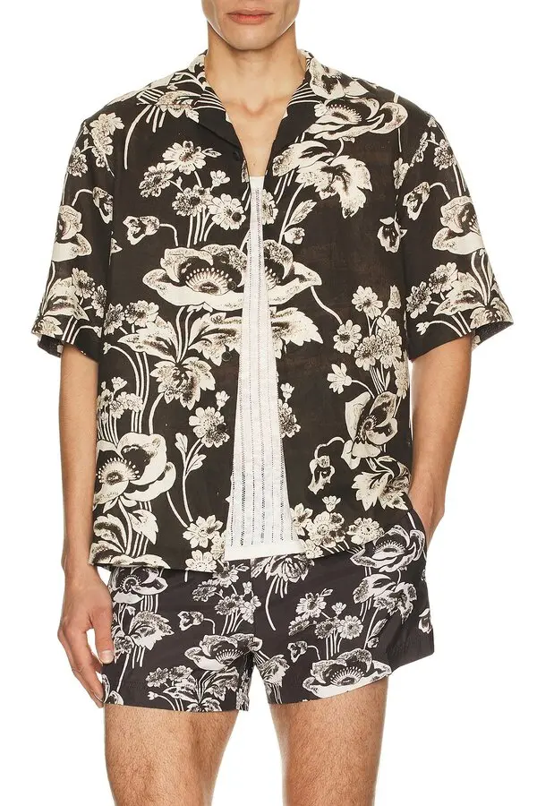 Commas Painted Peonies Bowling Shirt