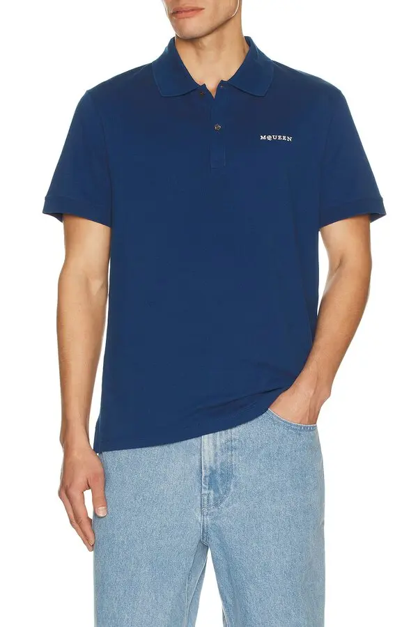 Alexander McQueen Logo Embroidered Polo In Royal
