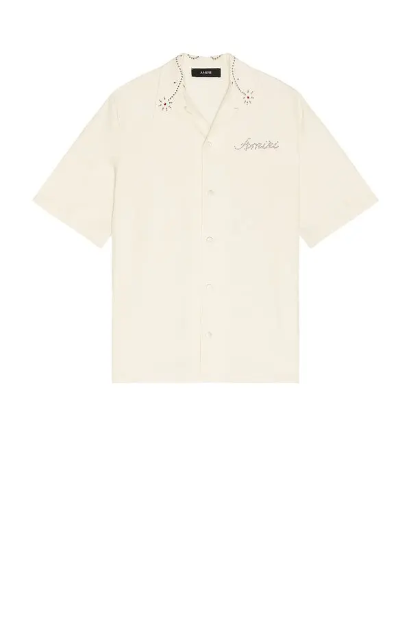 Amiri Stud Camp Shirt In Cream - Ivory