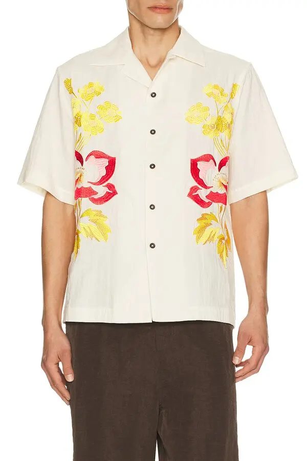 Commas Embroidered Peonies Bowling Shirt