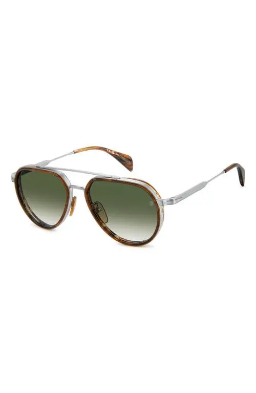 DB EYEWEAR BY DAVID BECKHAM 57mm Pilot Sunglasses - Palladium Brown/green Sf Ar