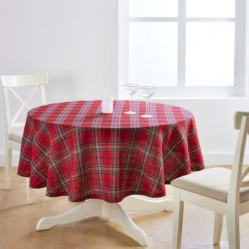 Solino Home Linen Round Tablecloth For Dining Table - Red