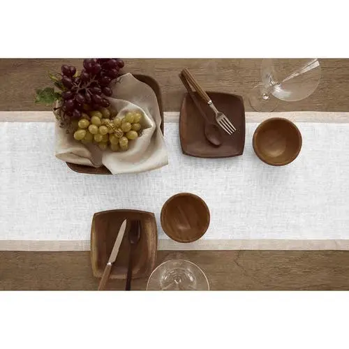 SOLINO HOME Linen Table Runnerclassic - Natural And White
