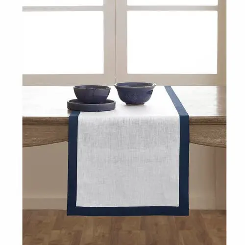 SOLINO HOME Linen Table Runnerclassic - Navy And White