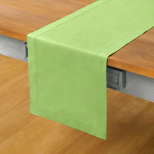 SOLINO HOME Cotton Hemstitch Table Runner - Apple Green