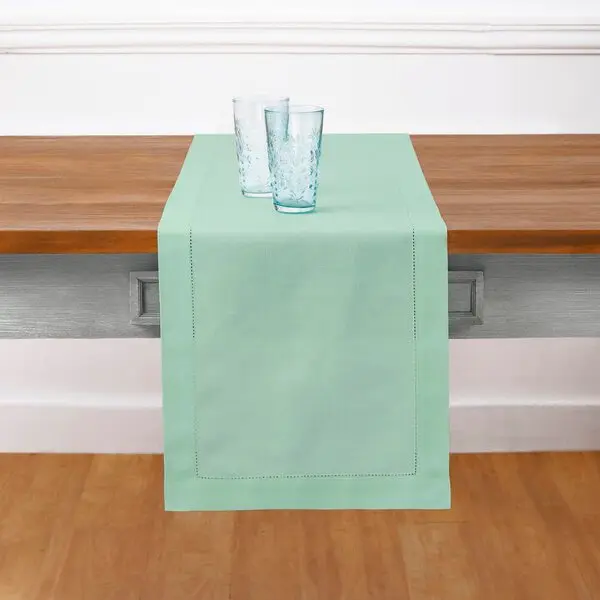 SOLINO HOME Cotton Hemstitch Table Runner - Aqua