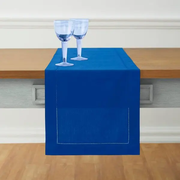 SOLINO HOME Cotton Hemstitch Table Runner - Blue