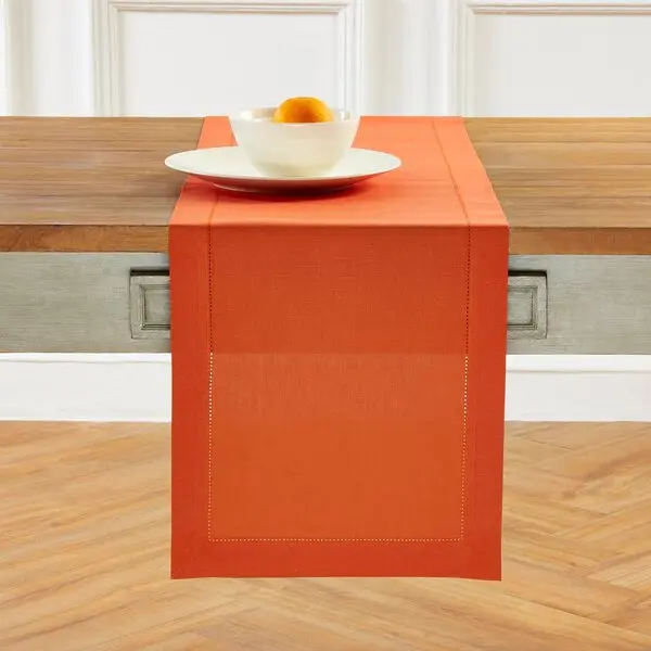 Solino Home Cotton Hemstitch Table Runner For Dining Table - Burnt Orange