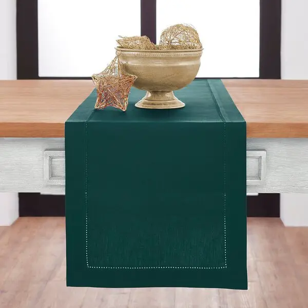Solino Home Cotton Hemstitch Table Runner - Dark Green