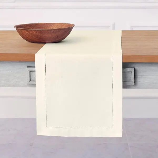 SOLINO HOME Cotton Hemstitch Table Runner - Ivory
