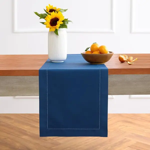Solino Home Cotton Hemstitch Table Runner For Dining Table - Lapis Blue