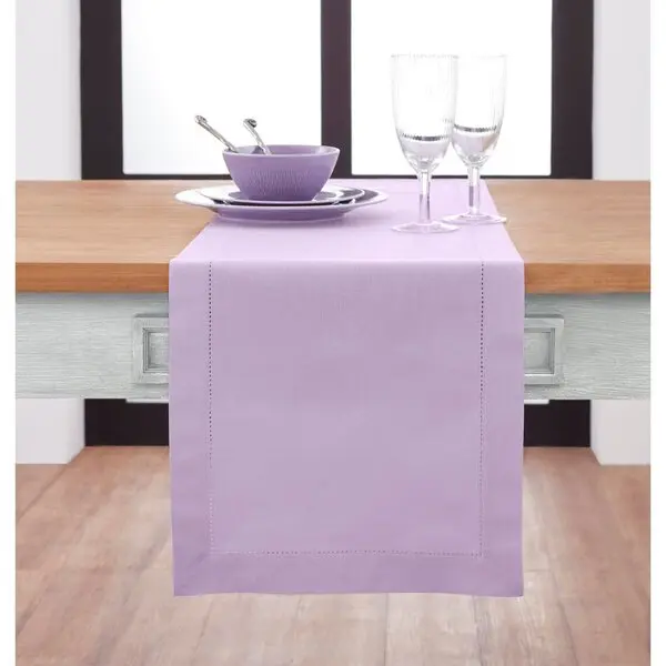 SOLINO HOME Cotton Hemstitch Table Runner - Lavender Ice