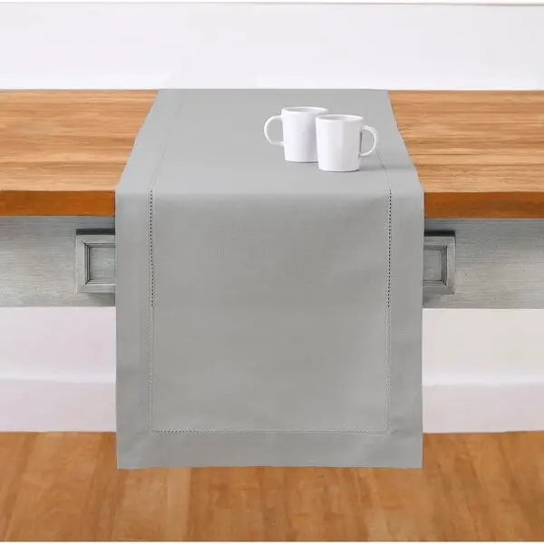SOLINO HOME Cotton Hemstitch Table Runner - Light Grey