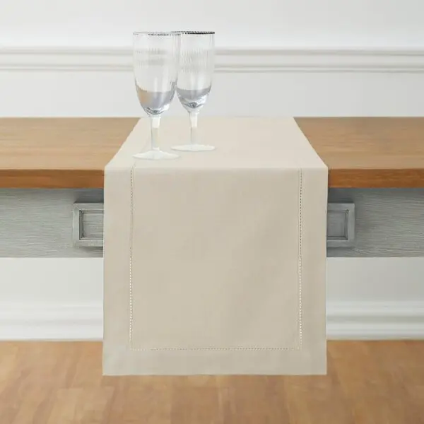 SOLINO HOME Cotton Hemstitch Table Runner - Linen