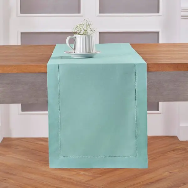 SOLINO HOME Cotton Hemstitch Table Runner - Pastel Turquoise