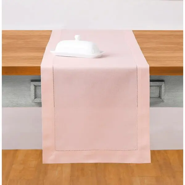 SOLINO HOME Cotton Hemstitch Table Runner - Pink