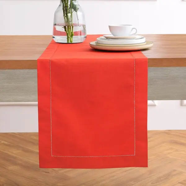 SOLINO HOME Cotton Hemstitch Table Runner - Poppy Red