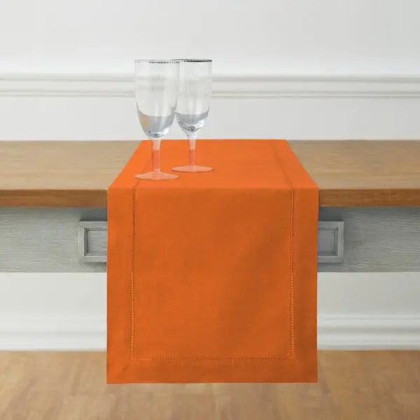 Solino Home Cotton Hemstitch Table Runner For Dining Table - Pumpkin