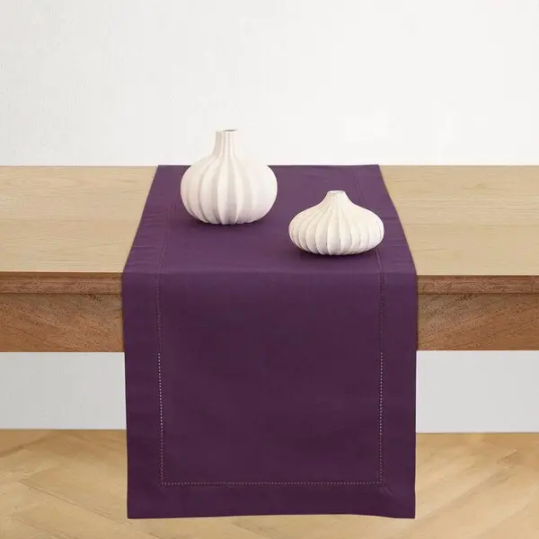 Solino Home Cotton Hemstitch Table Runner For Dining Table - Purple