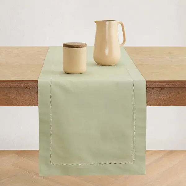 Solino Home Cotton Hemstitch Table Runner For Dining Table - Sage