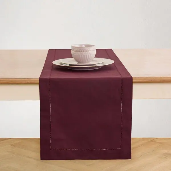Solino Home Cotton Hemstitch Table Runner For Dining Table - Wine