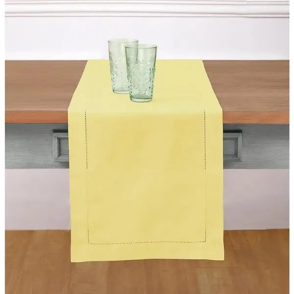 SOLINO HOME Cotton Hemstitch Table Runner - Yellow
