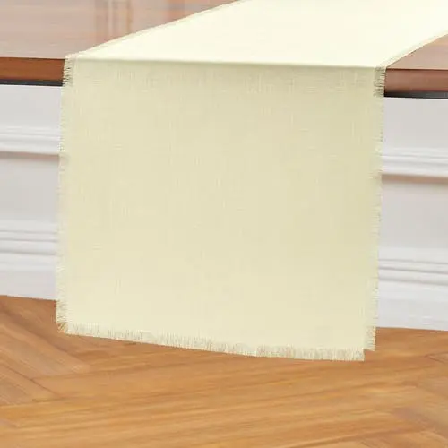 SOLINO HOME Linen Table Runnerfringe - Creamy Ivory
