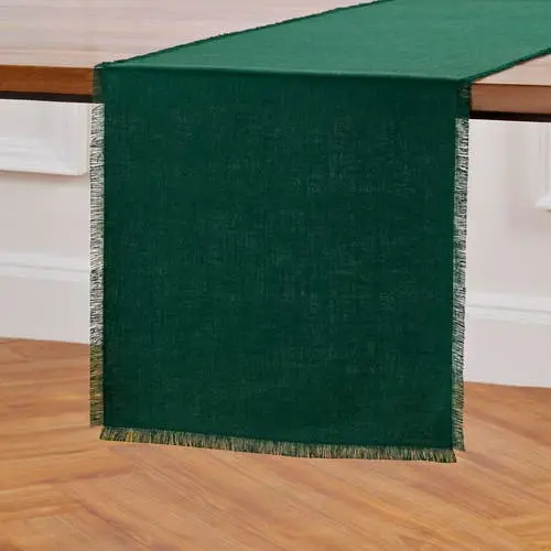 SOLINO HOME Linen Table Runnerfringe - Evergreen