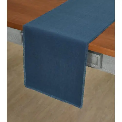 SOLINO HOME Linen Table Runnerfringe - Vintage Blue