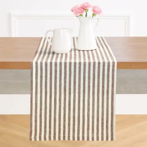 SOLINO HOME Linen Table Runneramalfi Stripe - Brown And Cream