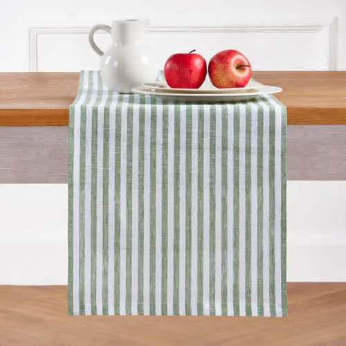 SOLINO HOME Linen Table Runneramalfi Stripe - Green And White
