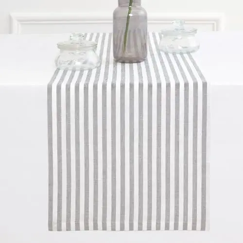 SOLINO HOME Linen Table Runneramalfi Stripe - Grey And White