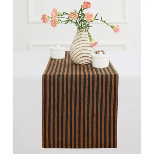 SOLINO HOME Linen Table Runneramalfi Stripe - Pumpkin And Black