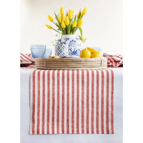 SOLINO HOME Linen Table Runneramalfi Stripe - Red And White