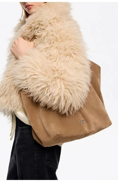 Bimba Y Lola Large Split Leather Shopper Bag - Natural
