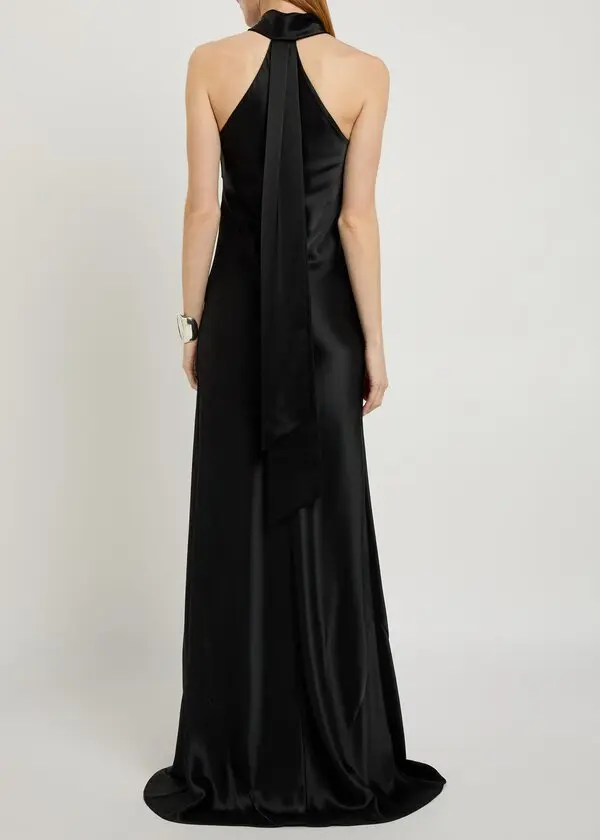 Galvan Cascading Satin Gown - Black