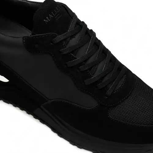 MALLET Popham Tumbled Leather Sneakers - Black
