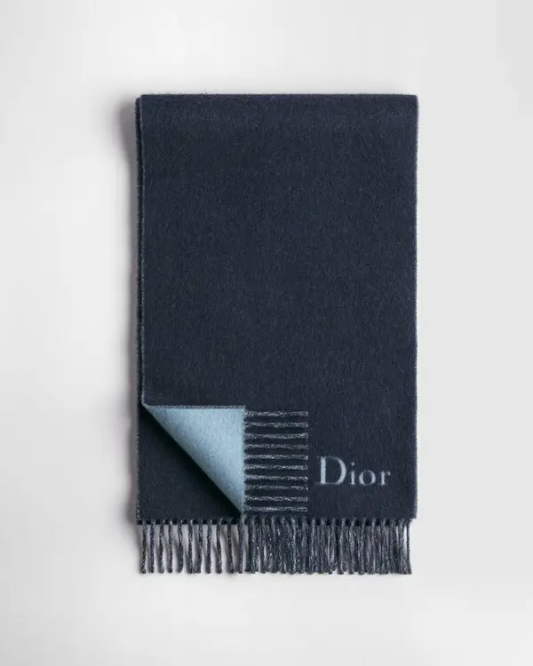 Dior Double-sided Scarf - Navy Blue And Blue Wool And Cashmere