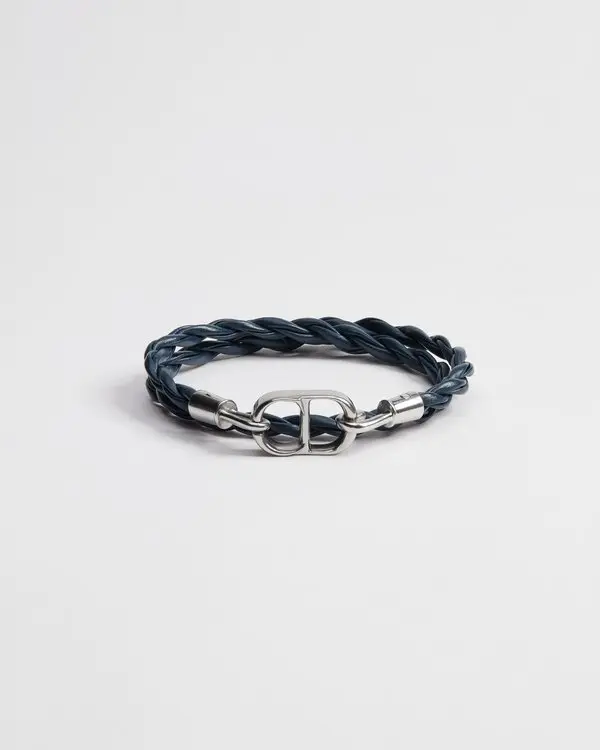 Dior Cd Icon Woven Leather Double Bracelet - Navy Blue Calfskin And Silver-finish Brass