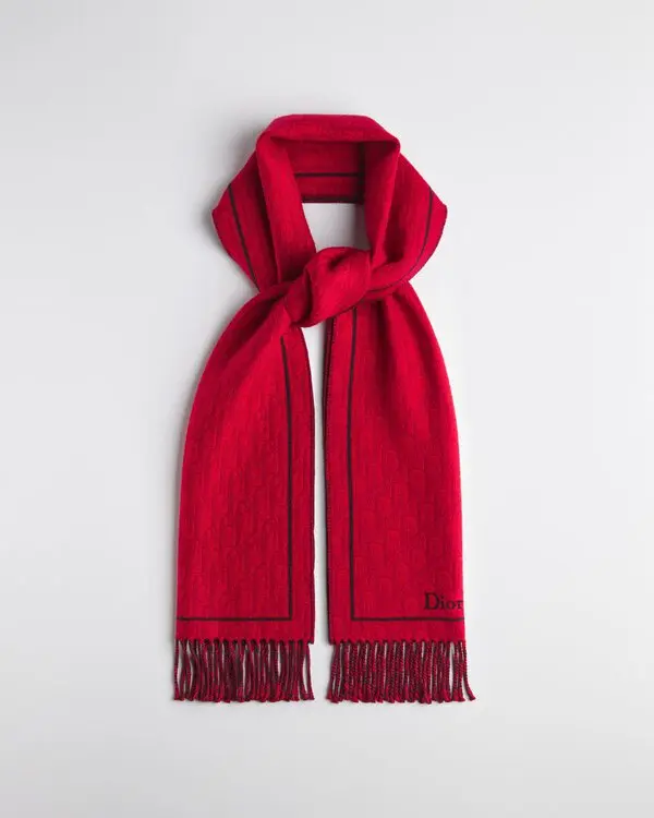 Dior Oblique Scarf - Red Wool