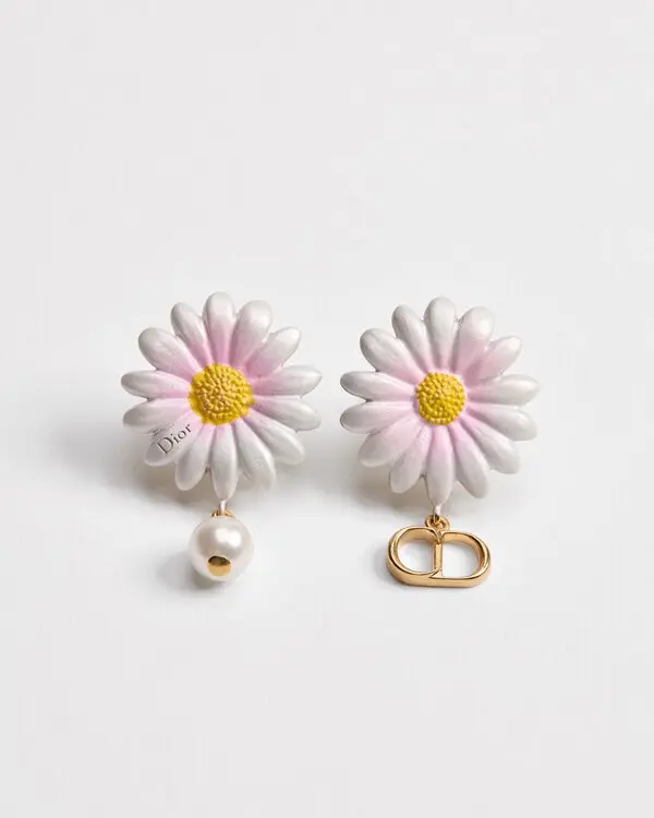 Dior Daisy Asymmetrical Earrings - Gold-finish Metal, White Resin Pearl And Multicolor Lacquer