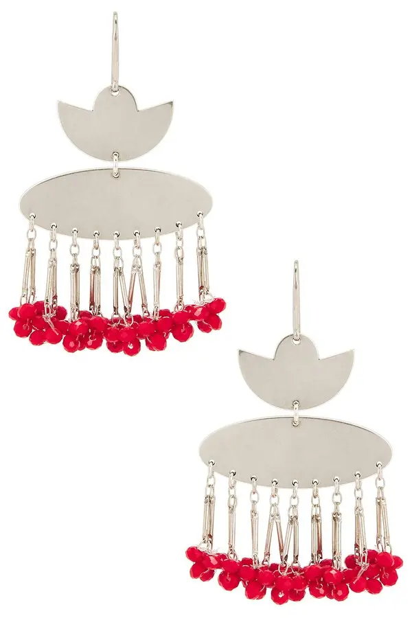 Isabel Marant Fringe Earrings - Red & Silver