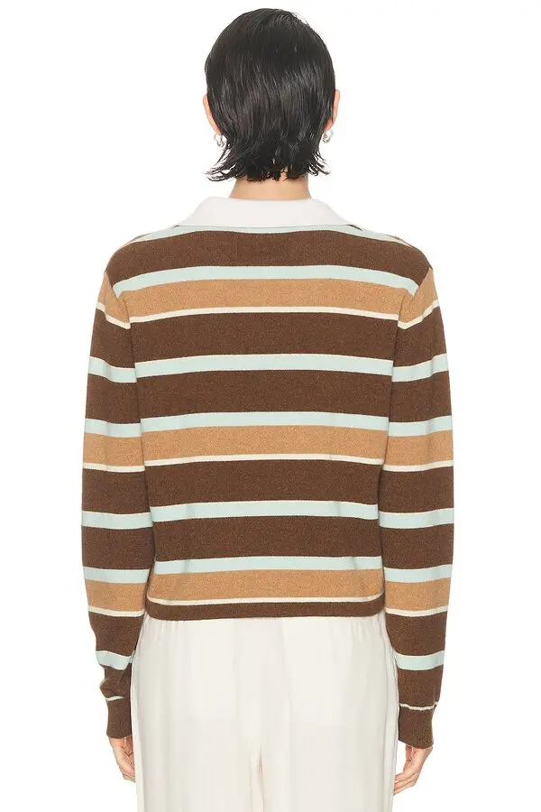Guest In Residence Cropped Stripe Rugby Polo Top - Chestnut Combo