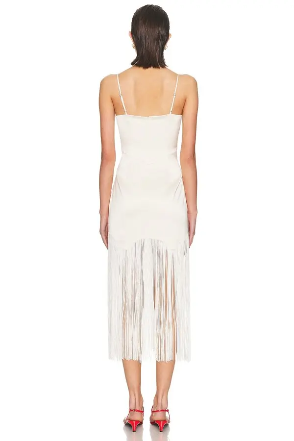 FLEUR DU MAL Satin Fringe Maxi Dress - Vanilla