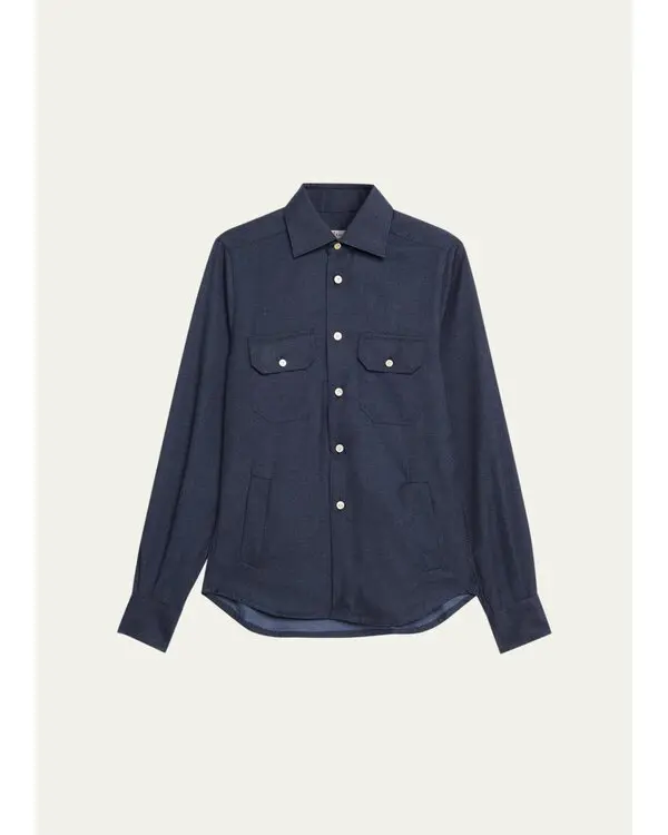 Kiton Cashmere Twill Double-pocket Button-down Shirt