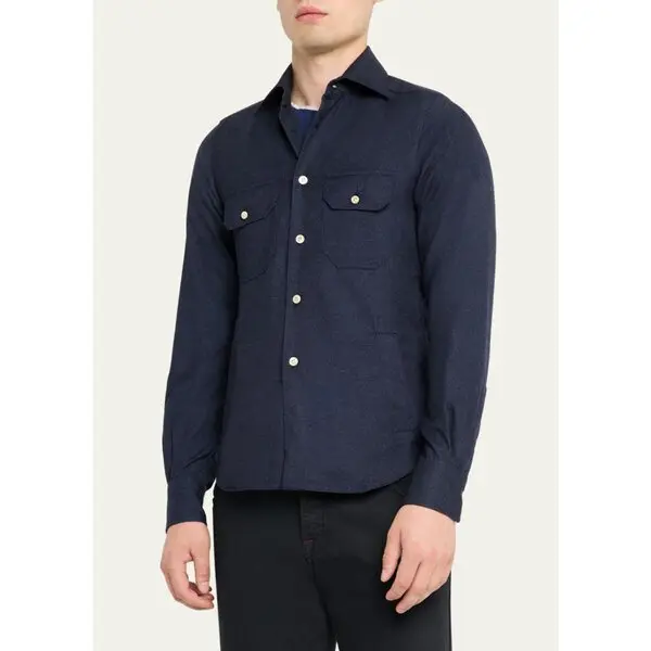 Kiton Cashmere Twill Double-pocket Button-down Shirt