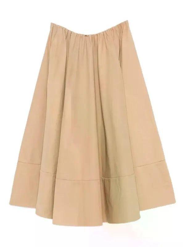Maje Cotton Midi Skirt With Elasticated Waist And Contrasting Trim
