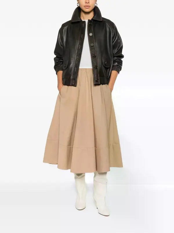 Maje Cotton Midi Skirt With Elasticated Waist And Contrasting Trim